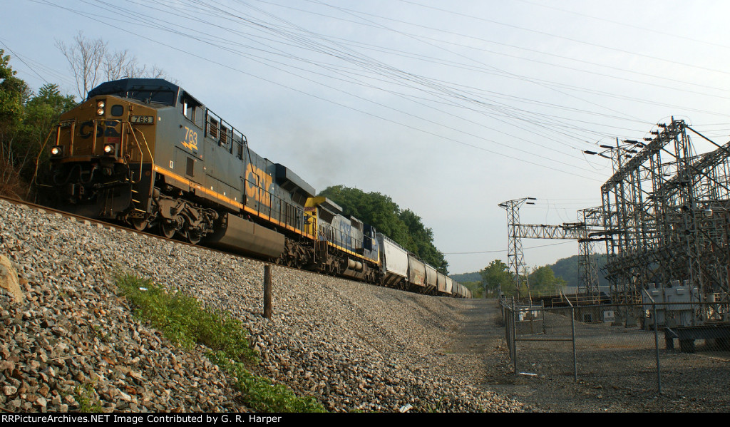 CSXT 763 on the G75205 and the transformer yard at Reusens hydro plant